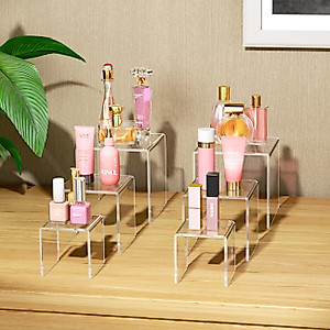 NIUBEE 2 Set Acrylic Risers Display for Funko POP Figures,Clear Cake Stands for Candy Dessert Table Decorations-3"x4"x5"