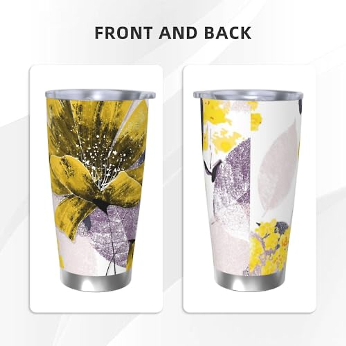 AYCZN Yellow Flower 20 OZ Tumbler Stainless Steel Travel Coffee Mug, Purple Floral Insulated Water Bottle with Lid Leakproof Thermal Cup
