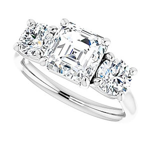 Moissanite Ring 10K Solid White Gold Handmade Engagement Ring 2.0 CT Asscher Cut Moissanite Diamond Three Stone Wedding/Bridal Rings for Women/Her Propose Ring By Rivaan Jewel (5.5)