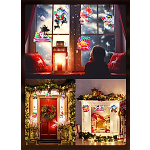 Minetom 5pcs Christmas Window Lights Decorations, Battery Operated with Suction Cup Hook Light Up Santa Claus-Reindeer-Xmas-Snowman Shaped for Christmas Window Decorations Glass Wall Indoor Decor