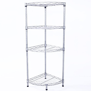 Flandre 4-Tier Fan-Shaped Storage Rack Steel Wire Corner Shelving Unit, Space Saver for Kitchen Living Room Bathroom Silver