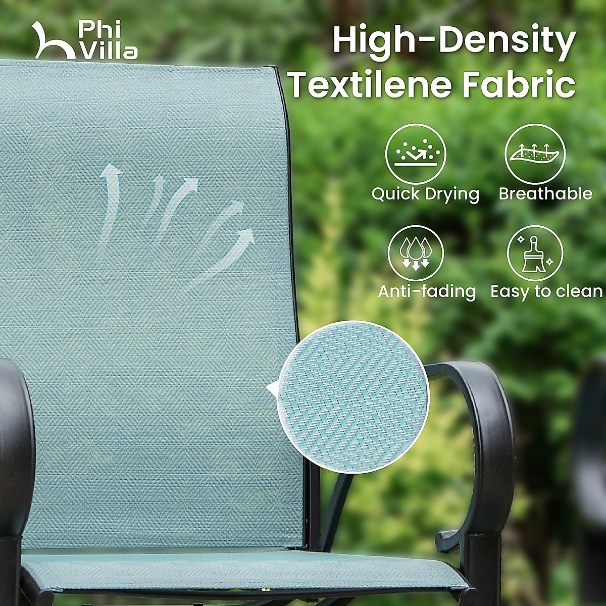 PHI VILLA Outdoor Bar Stools Swivel Set of 4, Bar Height Patio Stools & Chairs with Back and Armrest, All-Weather Textilene Fabric Bar Furniture for Deck Lawn Garden, Waterproof and Quick-Drying