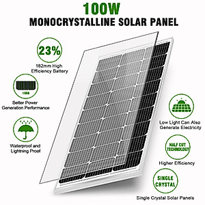 WERCHTAY Solar Panel, 22.8% Monocrystalline Cell High-Efficiency PV Module, 12V Solar Panels for Homes Camping RV Battery Boat Caravan and Other Off-Grid Applications (Solar Panel-509)