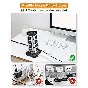 Surge Protector Power Strip Tower with Night Light, Lazy Elf Extension Cord 8 AC Multi Smart Plug Outlets with 4 USB Ports, Flat Plug Outlet (White)