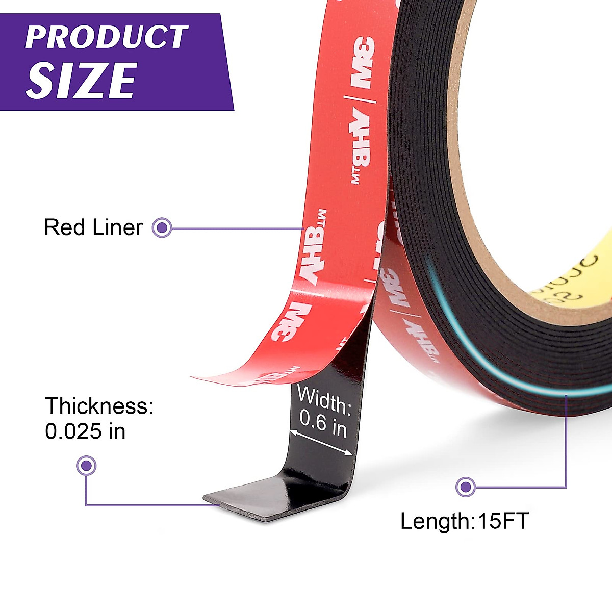 EMITEVER Double Sided Tape, Heavy Duty Mounting Tape, 15Ft x 0.6In Two Sided Acrylic Foam Tape, 2 Sided Strong Adhesive Tape, Waterproof Two Way Tape for Automotive, Car, Home Decor, Office Decor