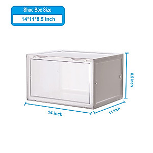 Augctoer Shoe Storage Boxes, Clear Plastic Shoe Boxes, Shoe Storage Boxes Stackable, Shoe Organizer Containers with Lids, Magnetic Door, Shoe Organizer for Closet, Bedroom, Bathroom (White)