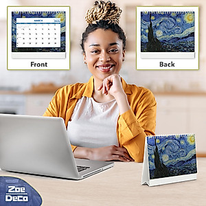 Zoe Deco 8x6 Inch 18-Month Standing Desk Calendar, Jul 2023 - Dec 2024 Tent Style Flip Calendar, Impressionist Masters