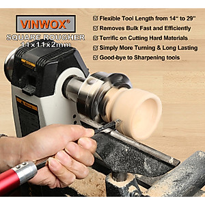 VINWOX 8 PCS Carbide Wood Lathe Turning Tool Set, Carbide Lathe Turning Tool, Including Swan Neck Hollower, Rougher, Finisher, Detailer, Pen Turning tools, Aluminum Alloy Handles from 14" to 29"