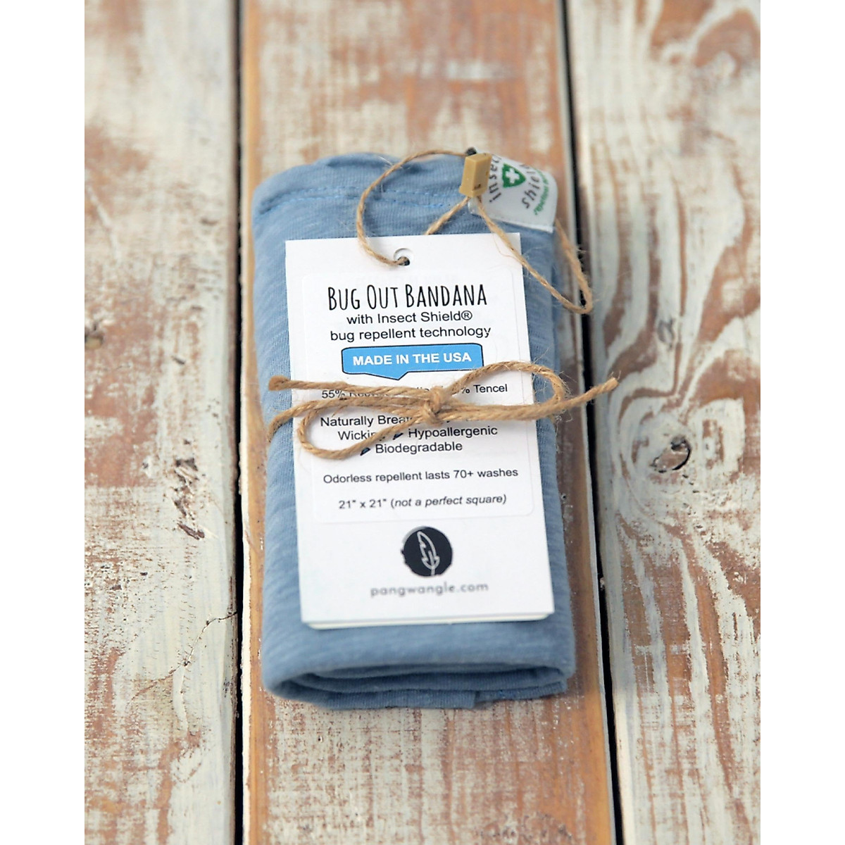 Pang Wangle Bug Repellent Bandana with Odorless Insect Shield® Technology, Eco-Friendly Recycled Cotton Made in The USA, Perfect for Gardening, Hiking, or Just Enjoying The Outdoors (Faded Denim)