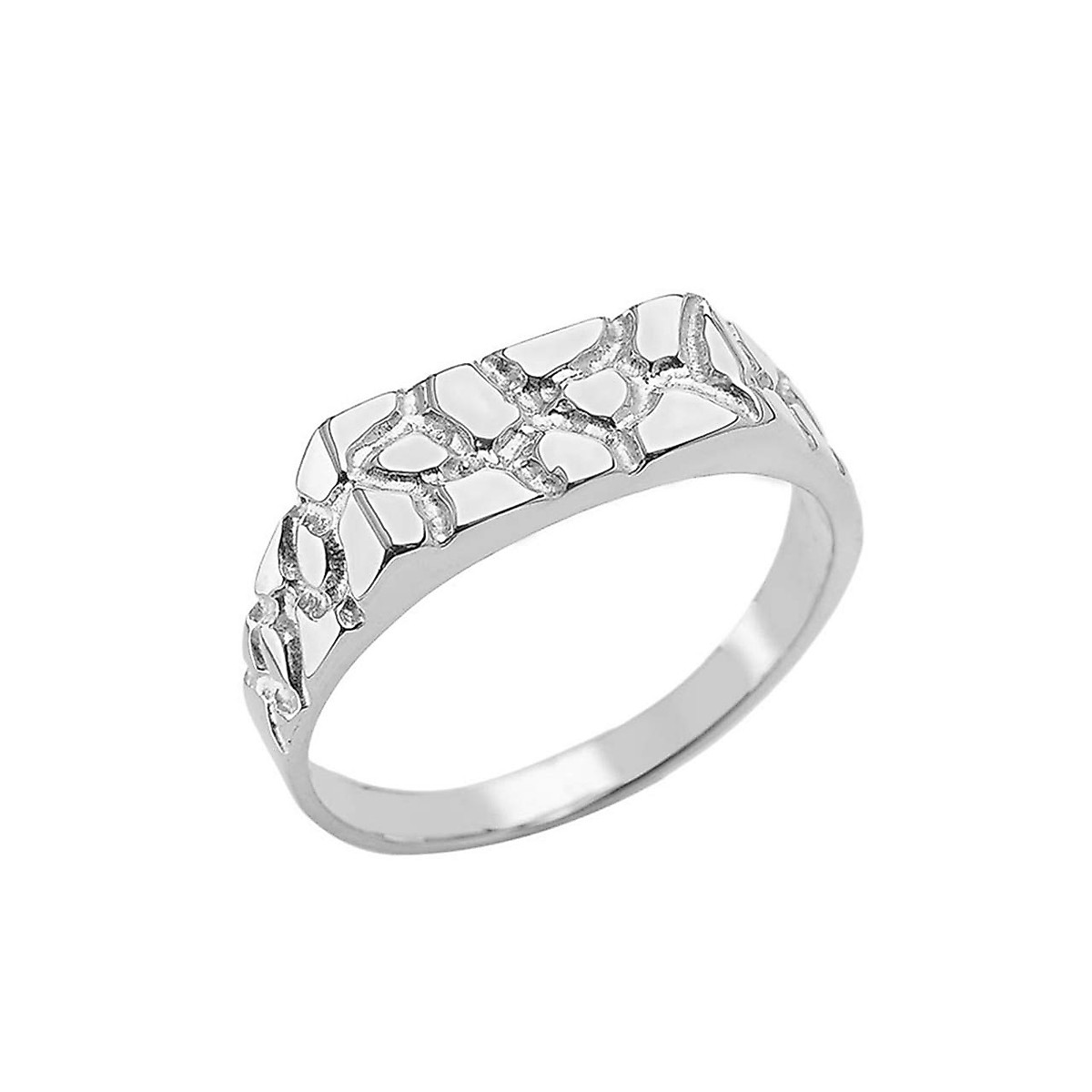 14K White Gold Nugget Style Flat Signet Band or Pinky Ring - Size 6