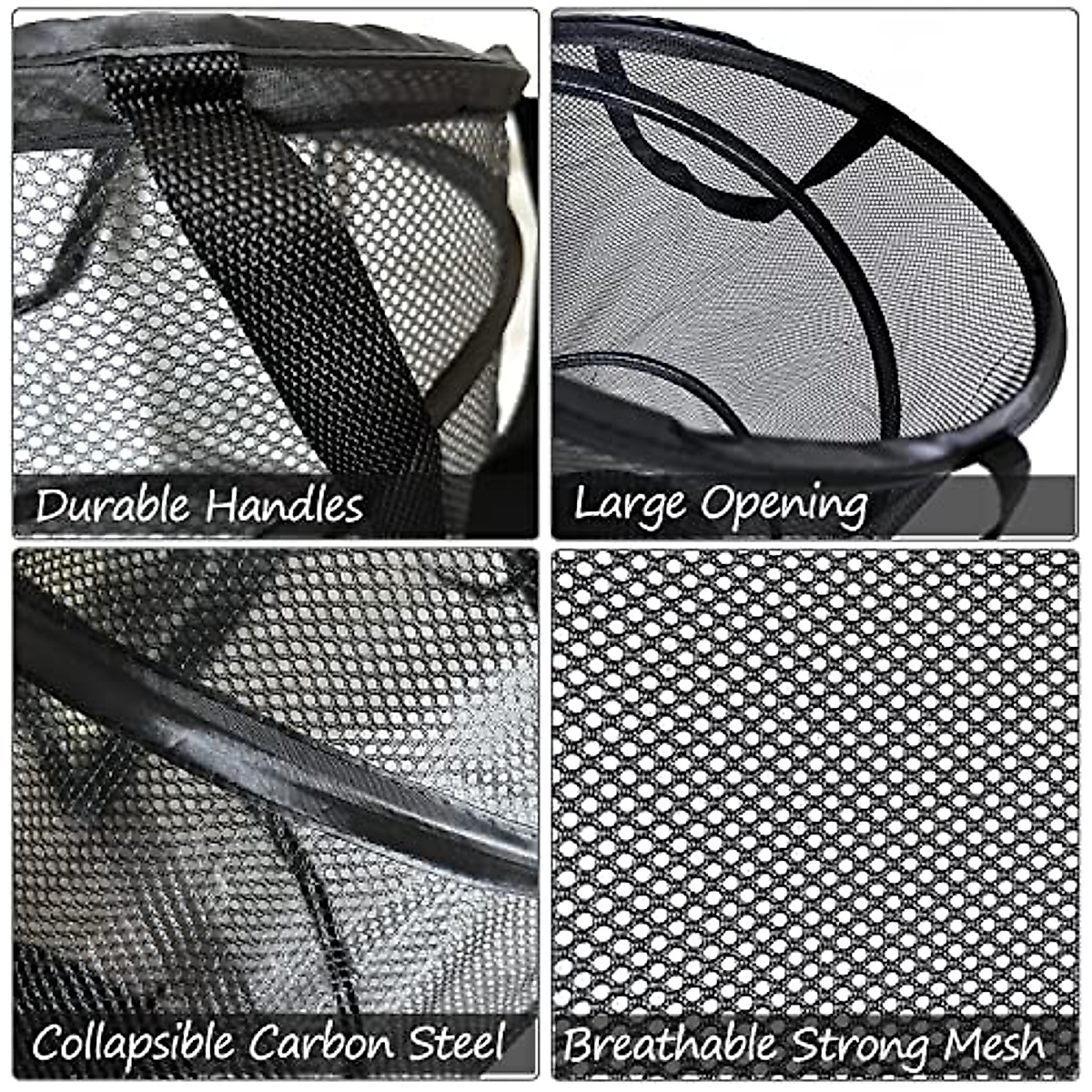 BATTOO Large Collapsible Laundry Basket Foldable Mesh Pop Up Hamper with Handles for Laundry Room, Bathroom, Kids Room, College Dorm, Travel, Storage Organizer Black