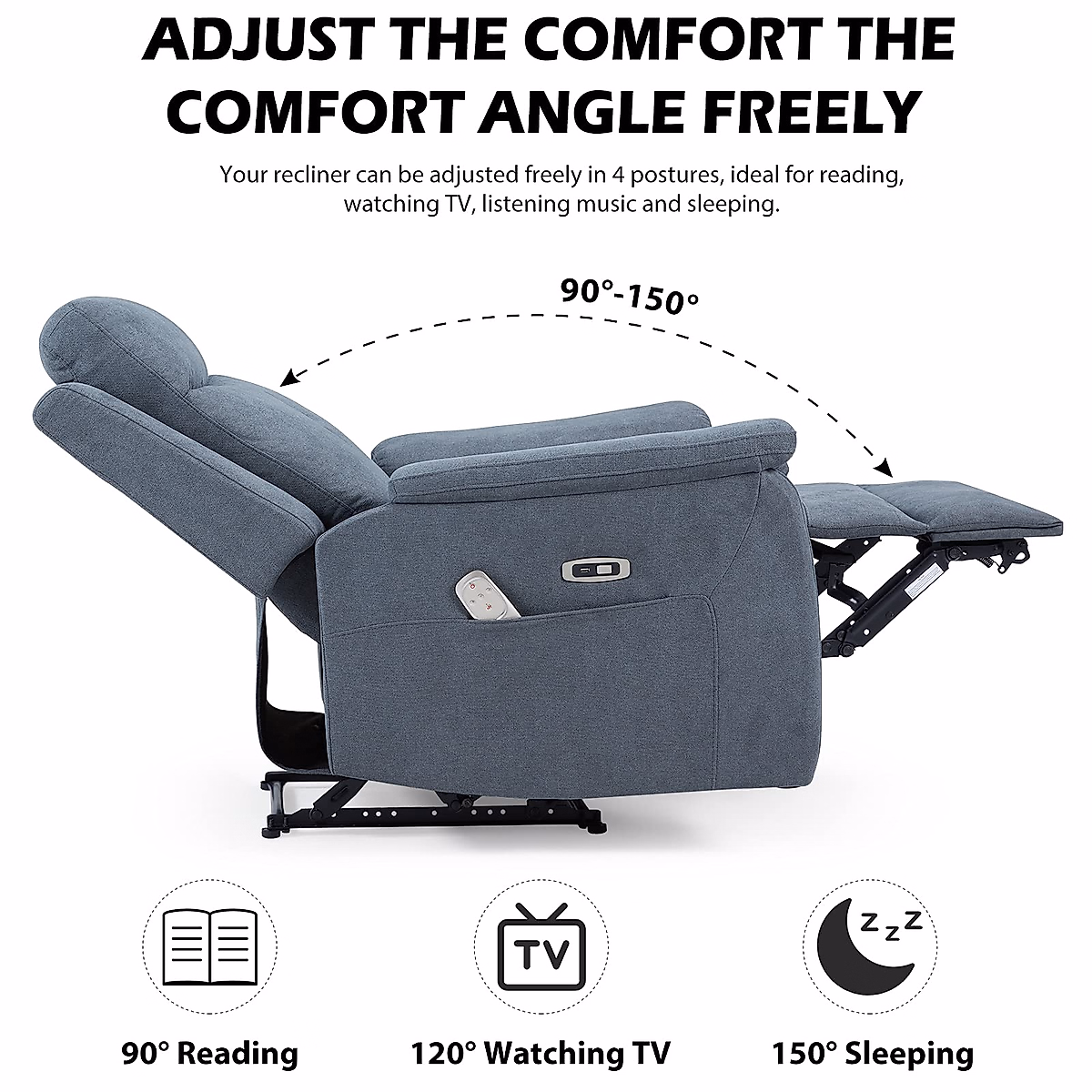 AVAWING Electric Massage Recliner Chair w/Wireless Remote Control, Massage Heated Vibration Sofa w/Double Side Pockets & USB Charge Port, Home Fabric Microfiber Recliner for Living Room, Blue Grey
