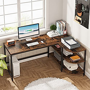 Tribesigns 59 inches L-Shaped Computer Desk, Industrial Writing Desk with Storage, Large Computer Desk with Shelves, Corner Computer Desk for Home Office, Individual Workstation for Study and Work