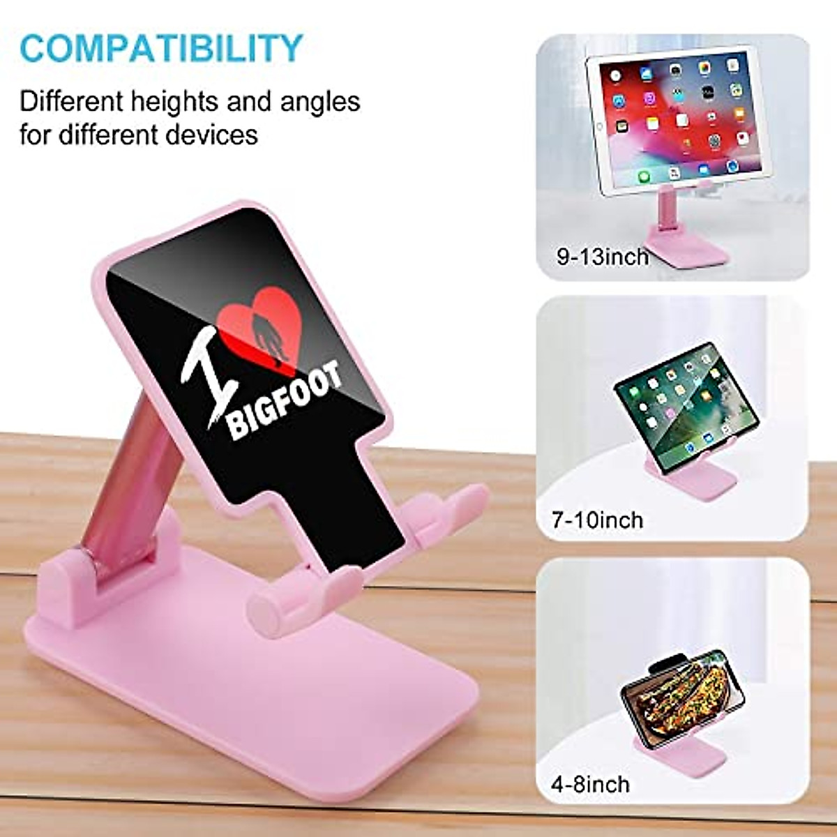 I Love Bigfoot Cell Phone Stand for Desk Foldable Phone Holder Height Angle Adjustable Sturdy Stand Pink-Style