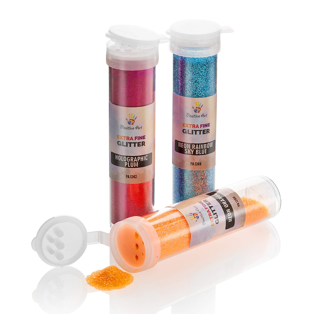 Extra Fine Glitter Set of 60 Vibrant Colors | Color Powder in Leak-Proof Shaker Jars (0.32oz/9g) | Arts & Crafts Glitter Kit Glows Under UV Light | Use for Projects, Slime, Nails, Body, Face & More