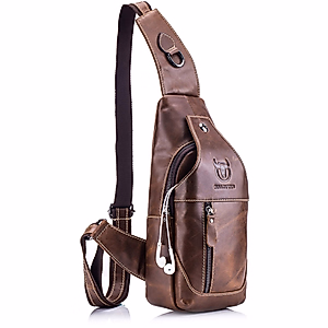 Genuine Leather Sling Bag,Full Grain Leather Casual Crossbody Shoulder Chest Bag Travel Hiking Vintage Day Pack Backpacks for Men (Brown)