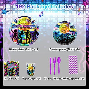 Avezano 192 Pcs Disco Party Plates and Napkins Supplies 70's Party Decorations Let's Boogie Theme Party Tableware Kit for Birthday Baby Shower Favors, Serves 24