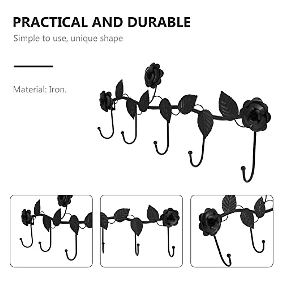 Zerodeko Iron Art Wall Hook Door Back Hook Storage Rack Rose Flower Hook Towel Hook Holders Wall Mounted Hanger Coat Rail Rack Hat Hooks Organizer Black Coat Hook Rack