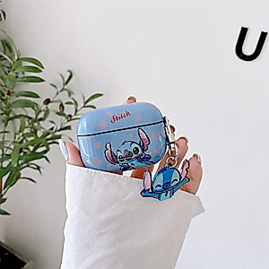 Soft TPU Blue Stitch Case with Charm and Keychain for Apple AirPods Pro AirPodsPro 2019 Model Funny Face Cute Lovely Adorable Kawaii Girls Kids Women