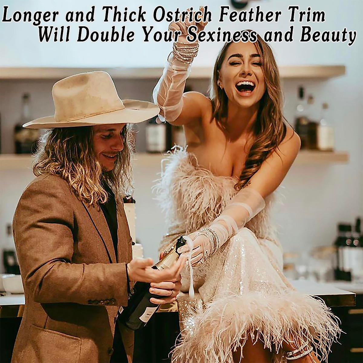 Soarer White Ostrich Feather Trim - 2Yards 5-7inch Feathers Fringe Trim for DIY Sewing Clothing,Wedding,Christmas Home Party(White)