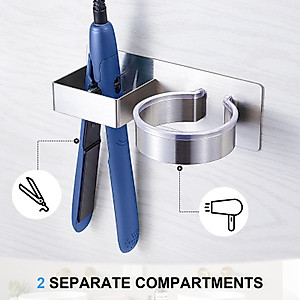 Hair Dryer Holder Wall Mount Hair Tool Organizer, Stainless Steel Hair Dryer Straightener Holder, Bathroom Blow Dryer Holder, Adhesive Curling Iron Holder, Hairdryer Holder Storage Barber Shop Hotel
