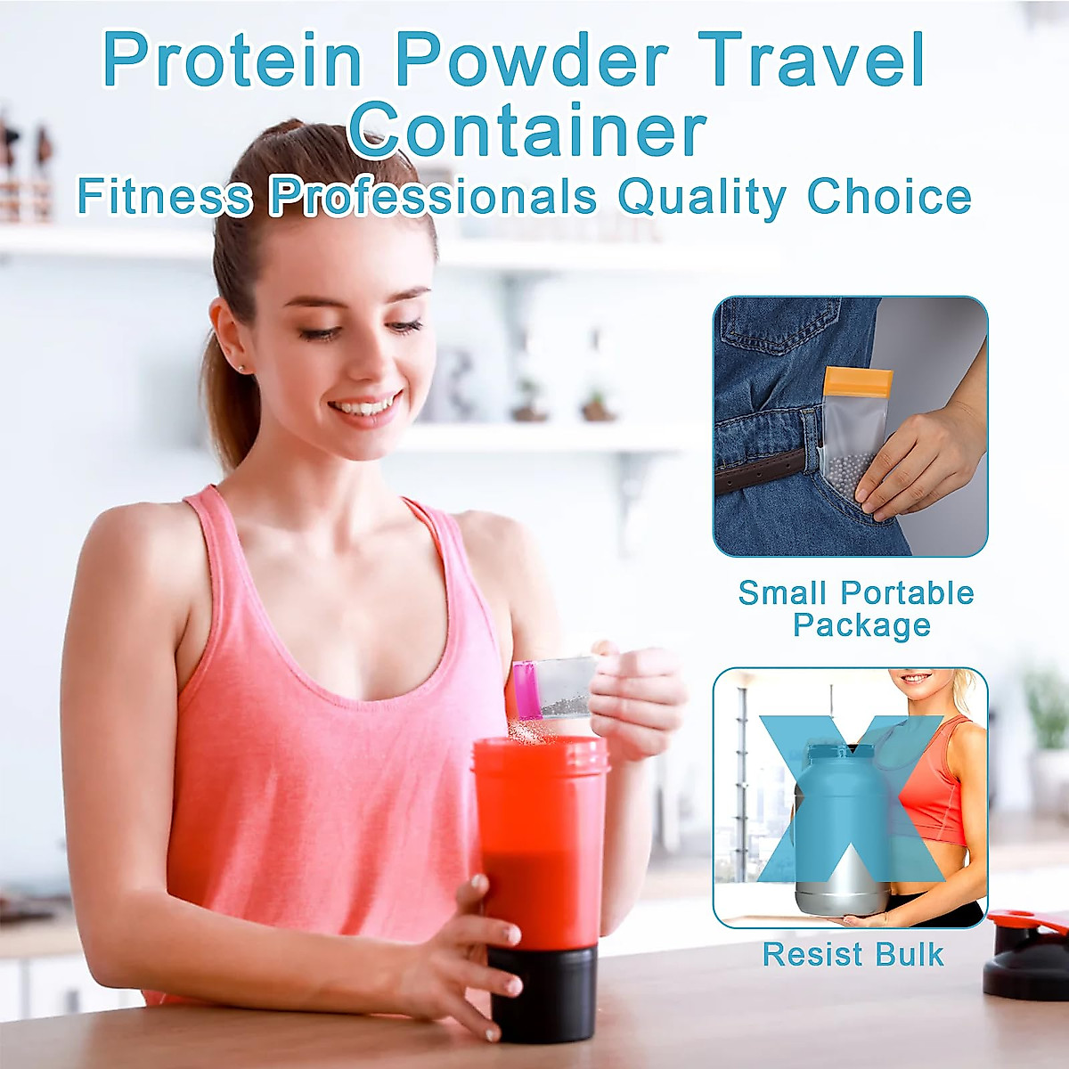24pcs Protein Powder Travel Container Set, Reusable Powder Supplement Container To Go-14 Single Dose Bags, 2pc Large Travel Containers Zip Up Bags, 5pcs Label Stickers, 2pcs Funnels and Drying Rack