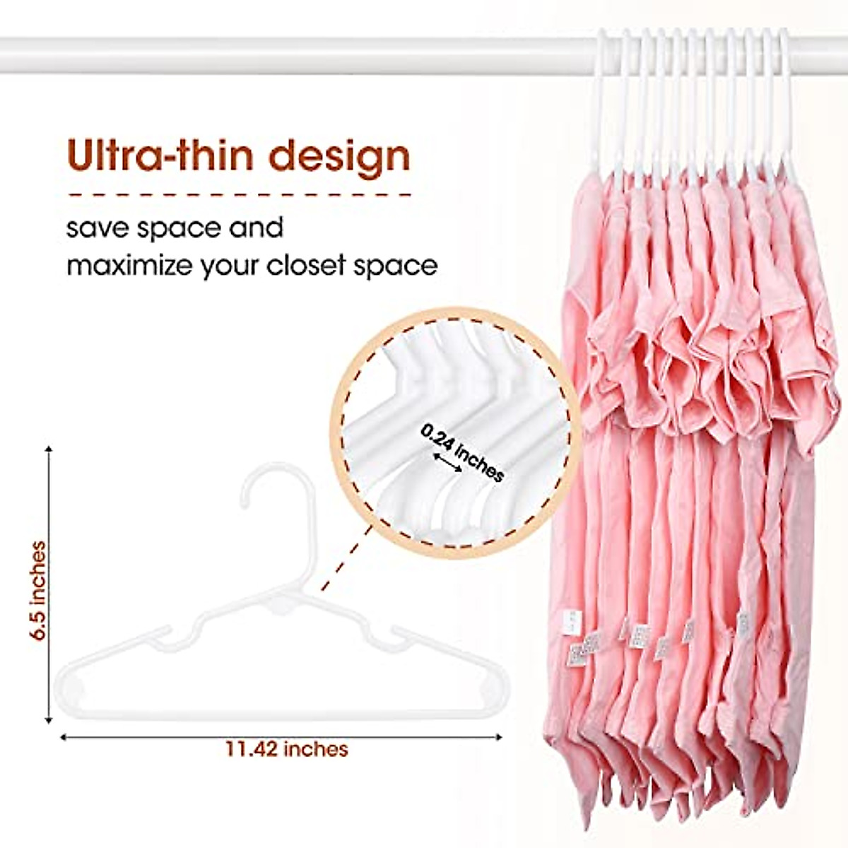 Minnebaby Plastic Baby Hangers 60 Pack, Ultra Thin No Slip Infant Nursery Clothes Hangers with 6 Pcs Cute Clothing Dividers for Boys & Girls Closet Organizer, White Kids Hangers