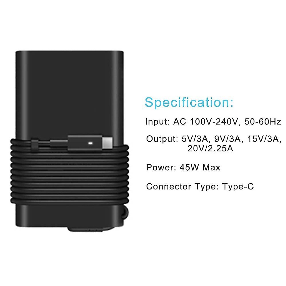 HotTopStar 45W USB C Charger Replacement for Dell Latitude 7390 2-in-1 7200 7275 7370 5175 2-in-1 Chromebook 3100 3300 3380 3400 3500 5190 5300 5400 LA45NM150 2YKOF Laptop Power Adapter Type-C 45W
