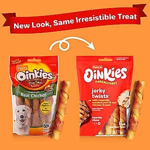 Hartz Oinkies Porkalicious Smoked Pig Skin Chicken Jerky Twists Dog Treats, 8 Count