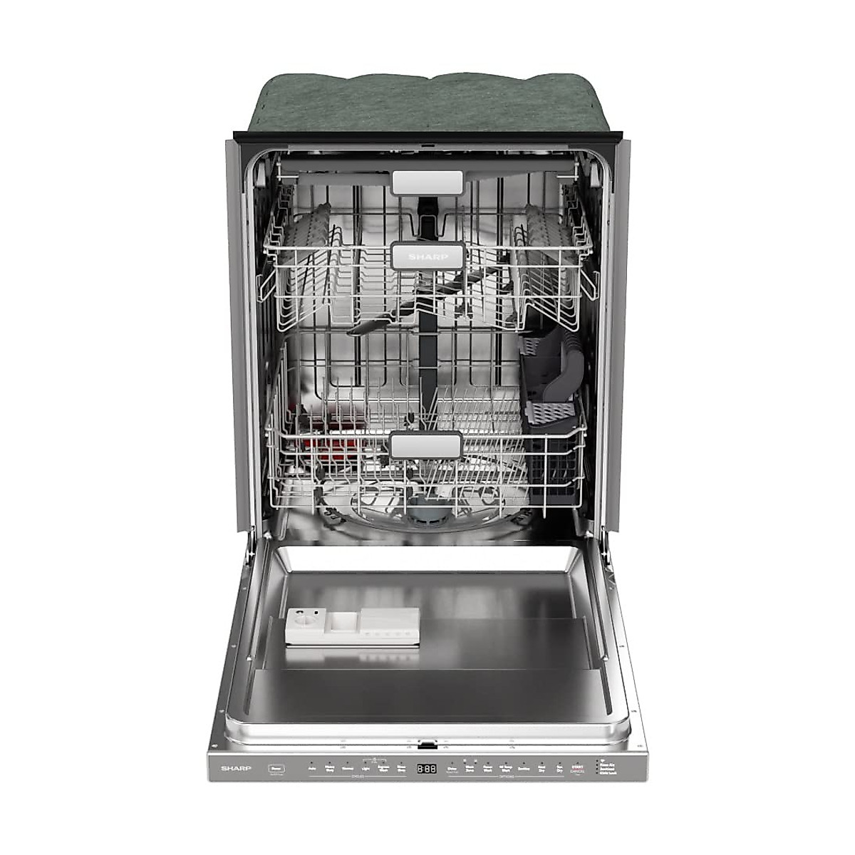 SHARP Smart Dishwasher Works with Alexa. Includes LED Interior lights, Stainless Steel interior, Heated Dry with Fan Assist, Wash Zone cleans half load on either rack, Adjustable Third Rack