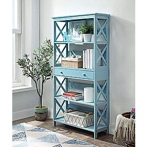 Convenience Concepts Oxford 5 Tier Bookcase with Drawer, Sea Foam