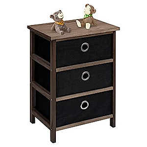 NO MORE TAG Nightstand with 3 Fabric Drawers, Fabric Dresser, Fabric Night Stand, Bedside Table for Small Place, Bedroom, Wood Top&Easy Pull Fabric Bins, Brown & Black