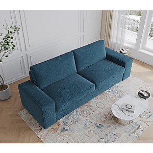 UIXE 80" Loveseat Sofa, Modern Love Seat Living Room 3-Seater Couches with Linen Fabric Cushion, Mid Century Upholstered Wide Track Armrest Couch Comfy Solid Wood Furniture for Bedroom, Blue