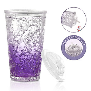 Aeisage Icy Tumbler Acrylic Freezer Mugs Summer Durinking Tumblers Double Wall Icy Juice Cup with Hidden Straw Integrated Plastic Mug (Purple)