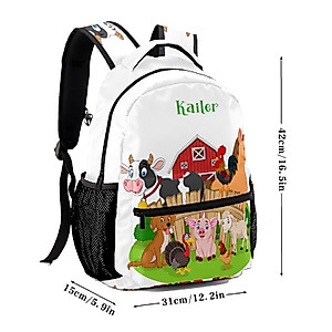 NZOOHY Farm Animals Personalized School Backpack for Kid Boy Girls Primary Daypack Bookbag Custom Name Travel Bag