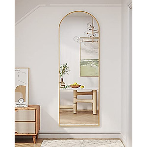 Otlsh Floor Mirror, Arched Full Length Mirror with Stand, Standing Mirror, Full Body Mirror, 64.2"×21.3" Large Mirror, Wall Mirror, Freestanding, Wall Mounted, 1.1" Thickness Aluminum Frame - Gold