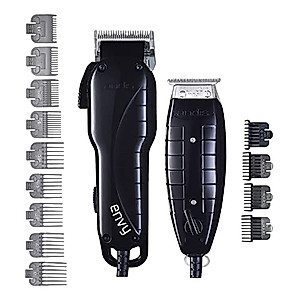 Andis Stylist Combo-Powerful High-speed adjustable clipper blade & T-Outliner T-blade trimmer with fine teeth for dry shaving, outlining and fading With a BeauWis Blade Brush Included (Black)