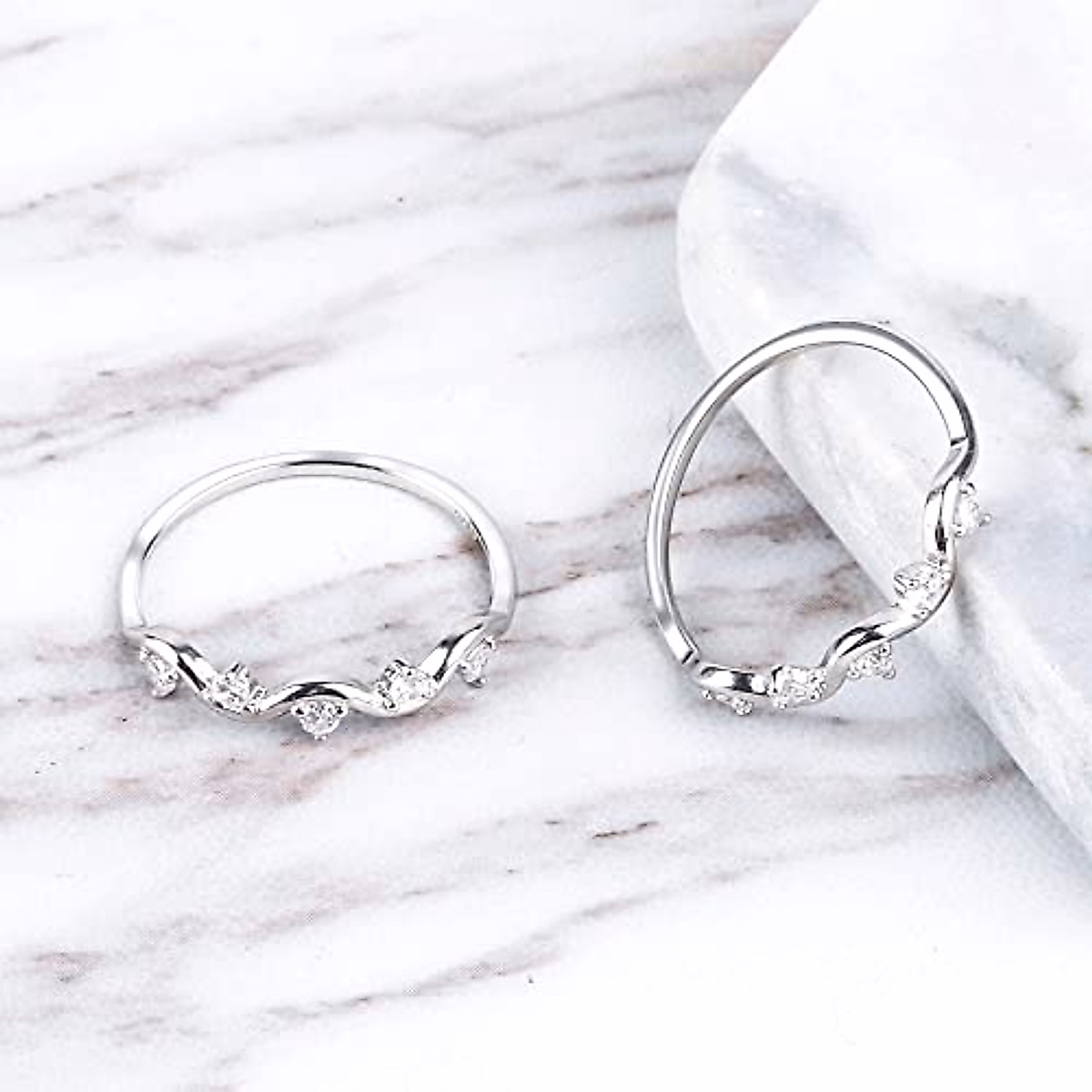 EACHSTYLE Mom Ring, 925 Silver Wave Ring, Mother Daughter Rings, Highs and Lows Ring, Birthday Gifts for Women, Inspirational Gift for Her (10)