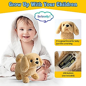 KSABVAIA Plush Golden Retriever Toy Puppy Electronic Interactive Dog - Walking, Barking, Tail Wagging, Stretching Companion Animal for Kids Toddlers (Golden Dog)