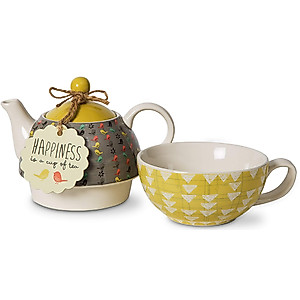 Pavilion Gift Company Bloom Happiness Ceramic Tea for One, 15 oz, Multicolor