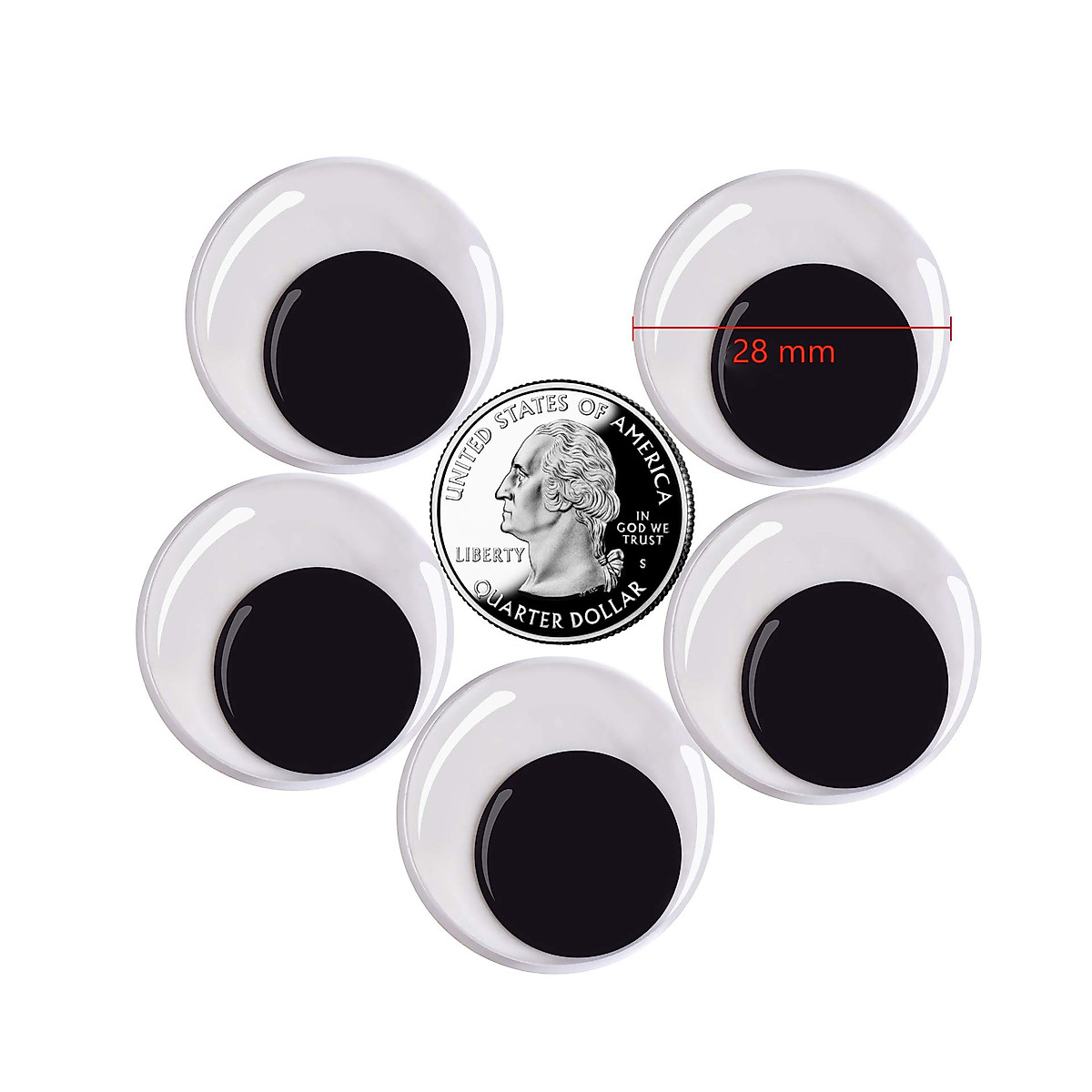 Riverbyland 28mm Self Adhesive Wiggle Eyes Toy for Crafts Decorations Set of 100