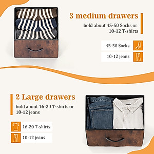 Sweetcrispy Dresser for Bedroom 5 Fabric Drawers Dresser Clothes Cabinet Storage Organizers and Wood Top Surface Table for TV, Chest of Drawers for Bedroom, Living Room, Hallway, Porch Organization