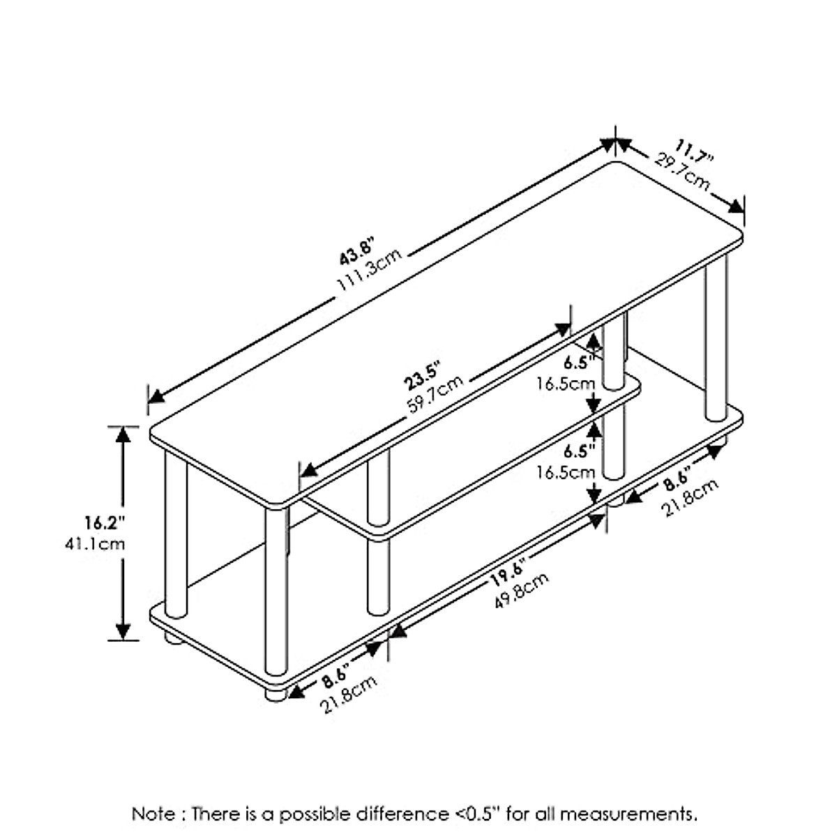 Furinno Turn-N-Tube No Tools 3D 3-Tier Entertainment TV Stand up to 50 inch TV, Round Tubes, Walnut
