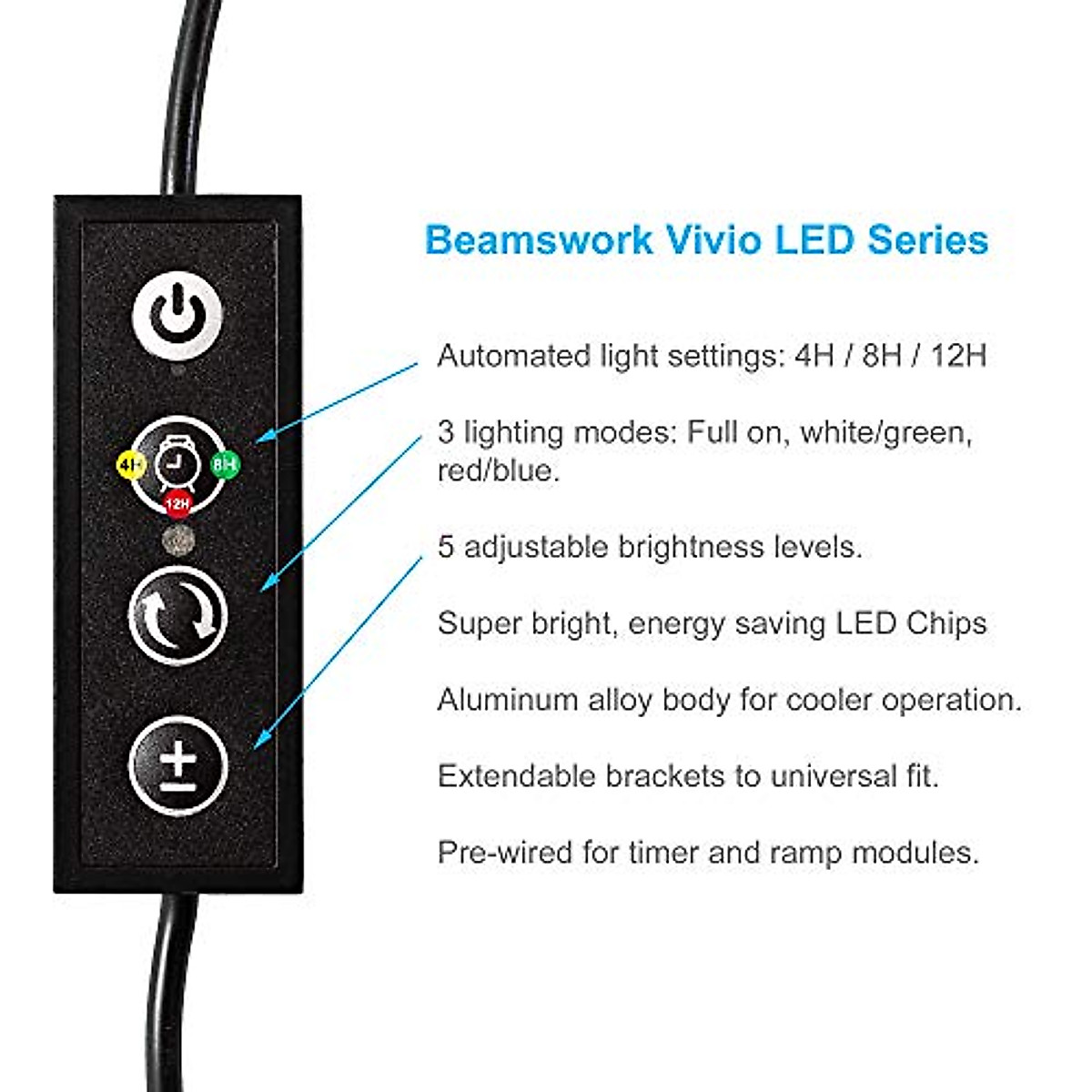 BeamsWork Vivio Full Spectrum LED Timer Adjustable Dimmer Aquarium Fish Tank Light Freshwater 12 20 24 30 36 48 (48" - 54")