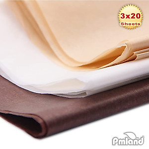 PMLAND Gift Wrapping Tissue Paper - Brown/Light Brown/White Assorted - 20 Inches x 26 Inches 60 Sheets