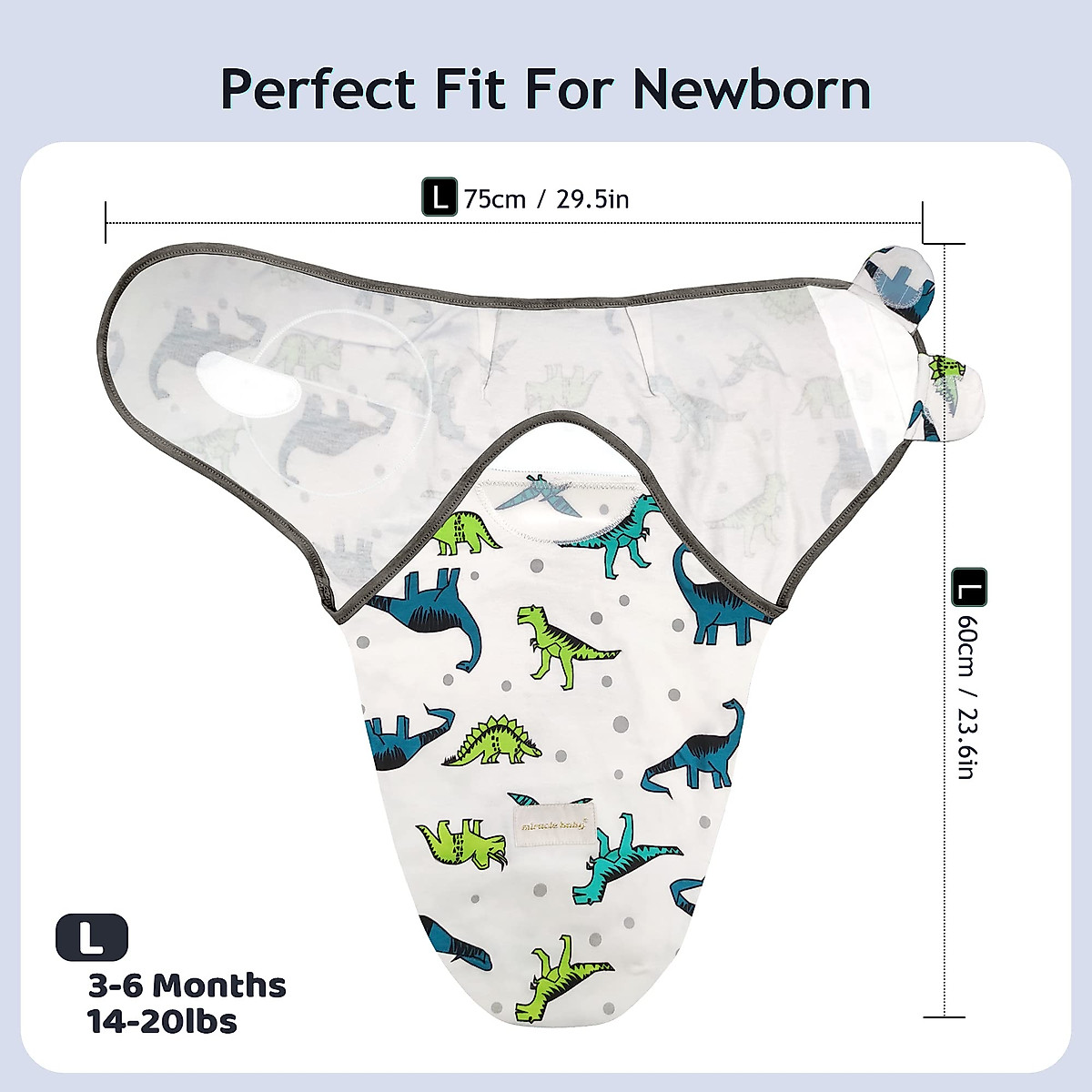 2 Pack Newborn Swaddle Blanket Adjustable Wrap Receiving Blanket Baby 100% Cotton Sleep Bag for Baby Boy and Girl(Dinosaur + Deer, L)