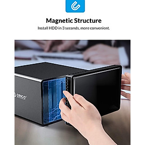 ORICO 5 Bay External Hard Drive Enclosure Magnetic Aluminum 3.5inch USB 3.0 to SATA HDD Enclosure for Enterprise Storage Expansion Up to 80TB(5X16TB) with Build-in Fan and 78W Power Supply - NS500U3