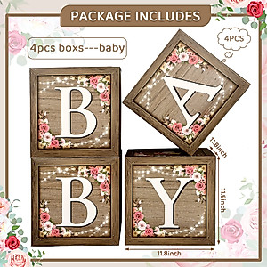 Epakh Baby Boxes with Letters for Baby Shower, Rustic Floral Brown Baby Blocks Bear Box Baby Shower Decorations Birthday Party Gender Reveal Photo Props for Girl Boy