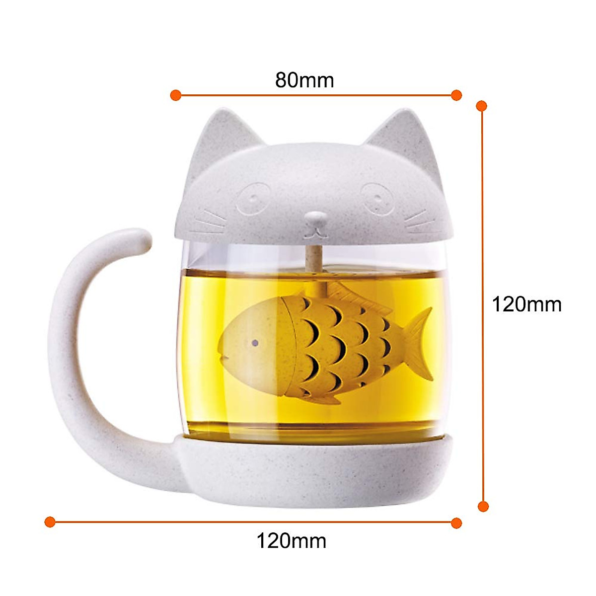 10 oz Cat Glass Cup Tea Mug with Infuser Set and Lid,Glass Teas Mug with Handle,Transparent Tea Cup with Fish Shaped Strainer Filter