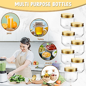 Tanlade 60 Pcs 3 oz Clear Plastic Jars with Lids Wide Mouth Mason Jars Mini Storage Containers Bulk for Herb Jelly Wedding Valentine Favors Shower Party Favors(Gold)